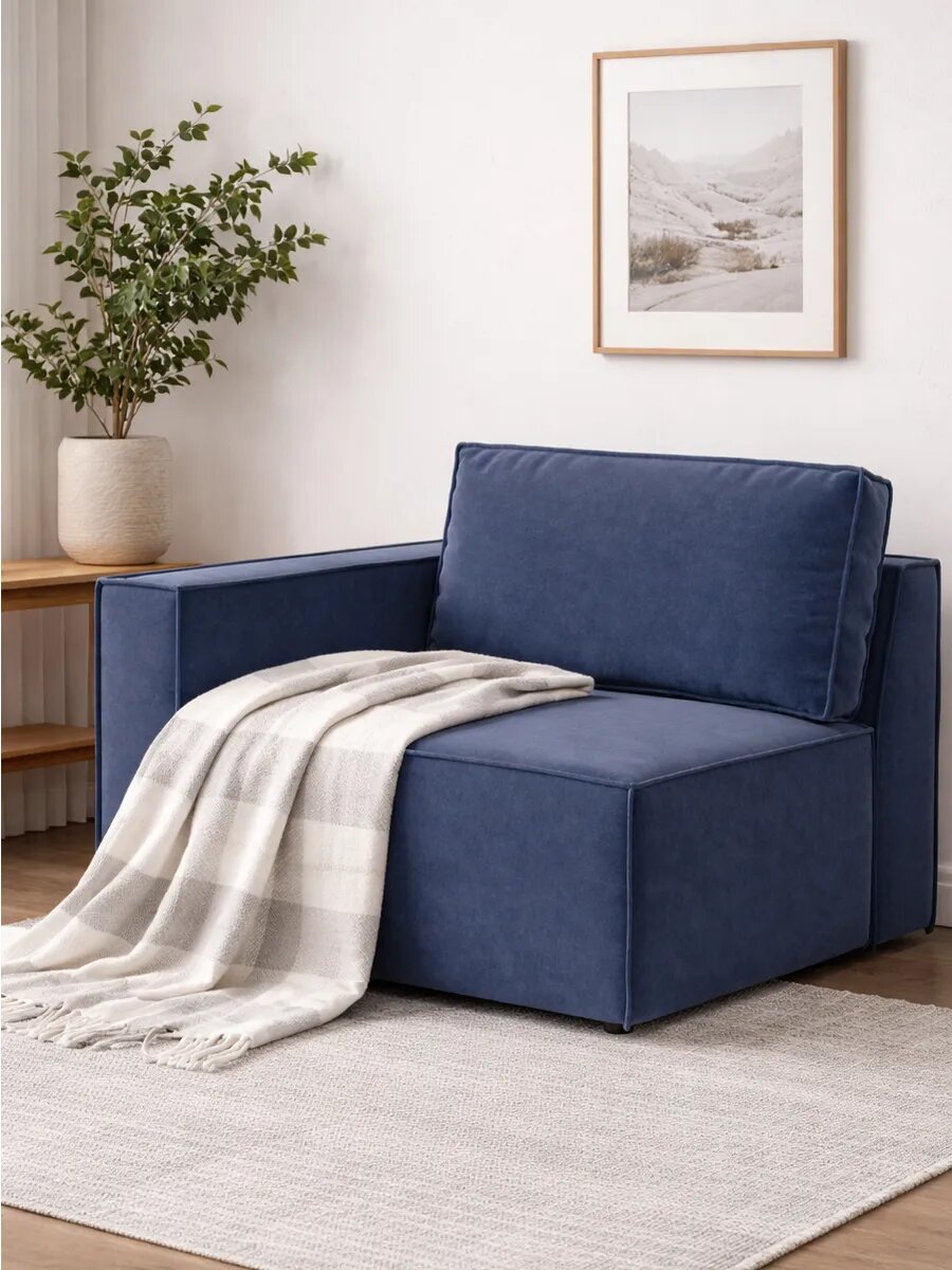 Диван модульный Гамма Модуль-3, левый, велюр Ультра миднайт, 116х95х70 см