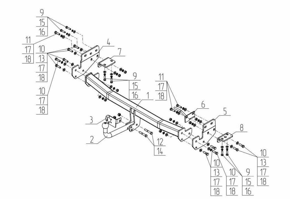 Фаркоп для Infiniti FX 2010-2014, Infiniti QX70 2014-2017 Тип шара: A. Нагрузки: 1500/75 кг, IF 01