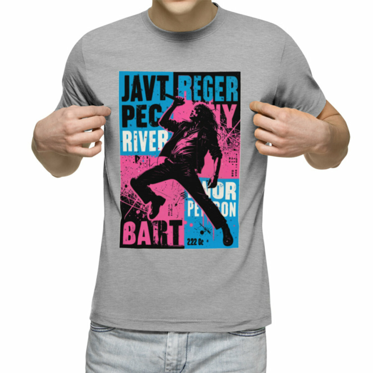 Мужская футболка «Сине-розовый электро. Пою» (серый меланж, XL)