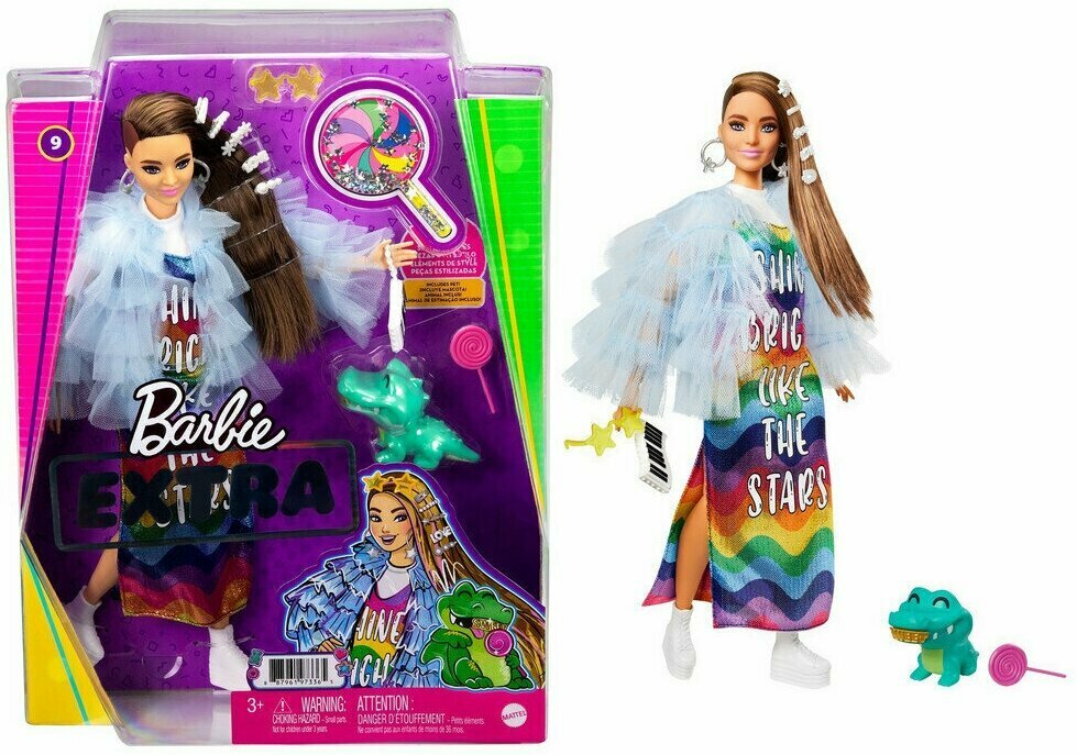 Кукла Barbie Extra № 9 с высотой 30 см "Кукла с крокодилом и аксессуарами" / GYJ78 Mattel