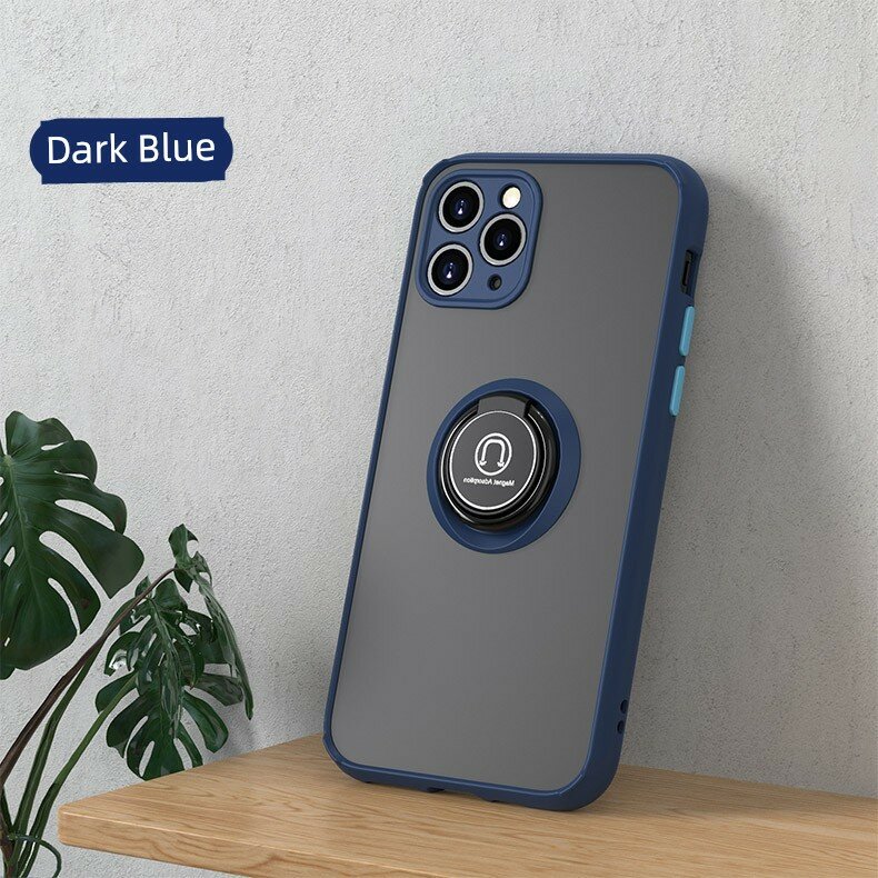 IPhone 11 Pro Max Силиконовый чехол с встроенным кольцом-подставкой, глубокий синий, полная защита объектива