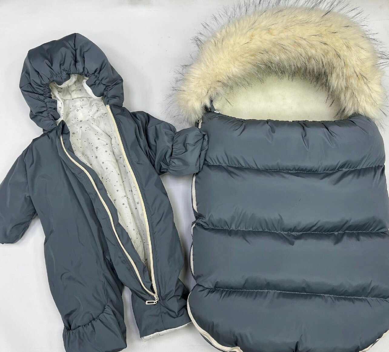 Конверт для новорожденных на выписку в роддом зимний Комплект серый