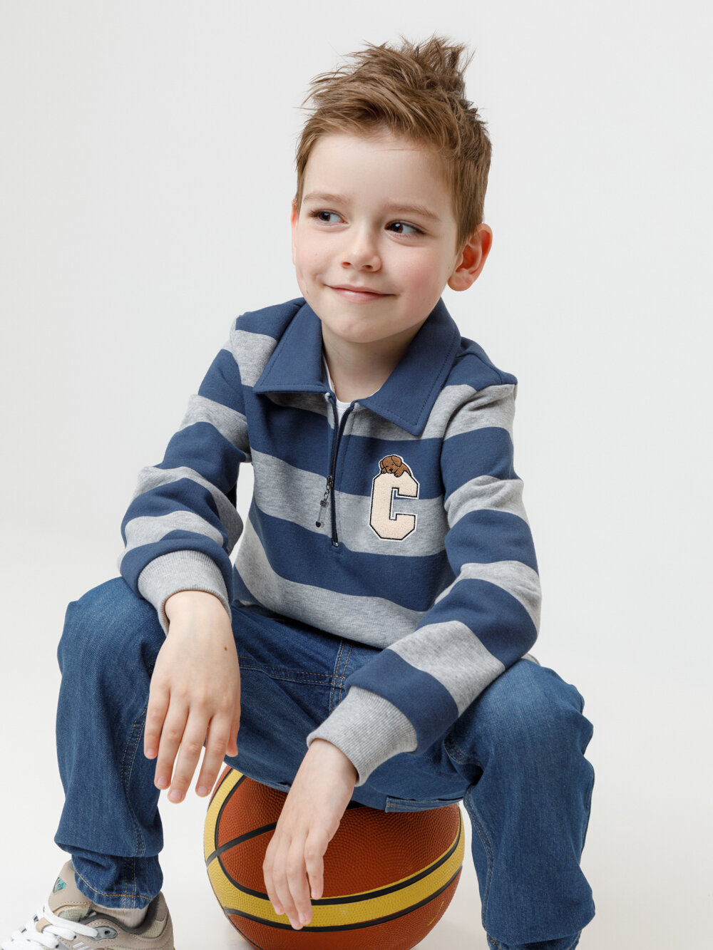 Джемпер КР 302795/серый меланж,синий,полоска к616