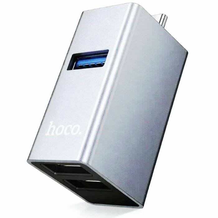 Разветвитель USB-C Hoco HB54A Metal Grey хаб - концентратор 1 порт USB3.0, 2 порта USB2.0 - металлик