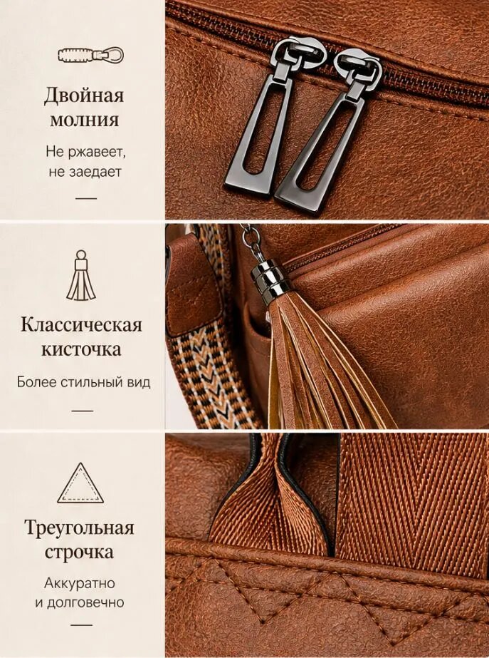 Женский рюкзак из полиуретана с классическим узором, для мамы, вместимостью ноутбука 13", с 6 карманами, Туризм — фото 1