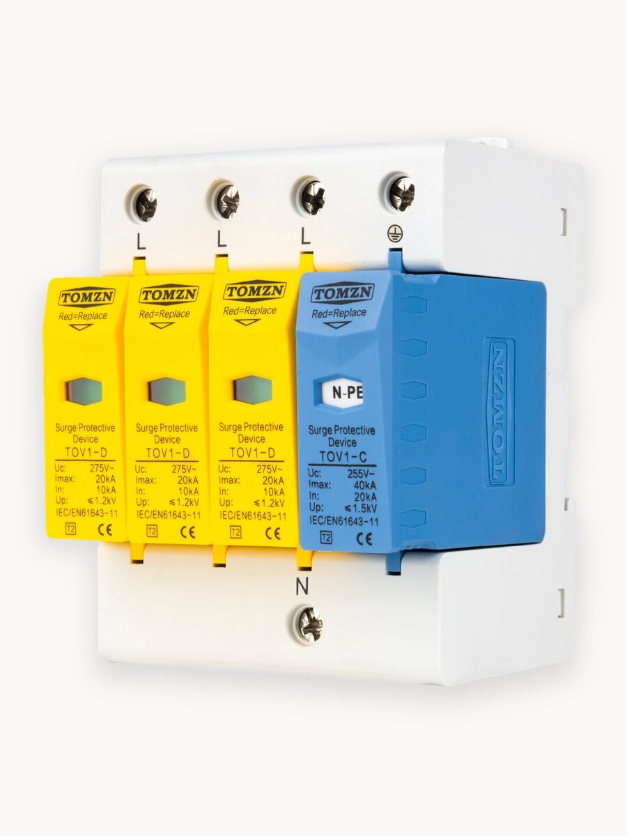 Устройство защиты от импульсных перенапряжений УЗИП TOMZN TOV1-D 3P+NPE 10-20 кА 275 D