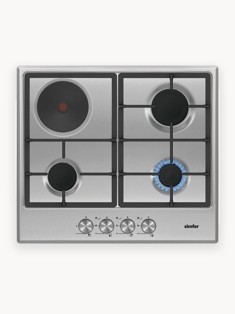 Комбинированная варочная панель Simfer H60V31M516 60 см, 4 конфорки электроподжиг, серебристый