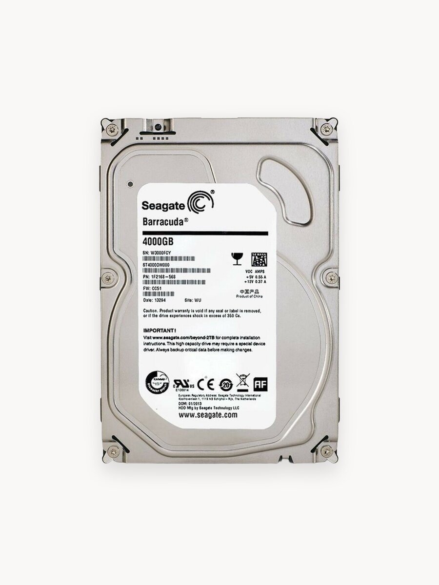Жесткий диск Seagate Barracuda ST4000DM000, 4TB, для настольного ПК, 3.5", 5900об/мин, серый металлик