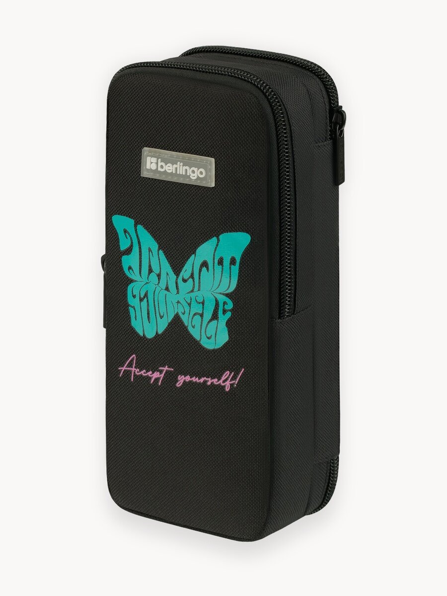 Пенал 2 отделения, 205*80*55 Berlingo "Butterfly", полиэстер, внутренний органайзер, магнит