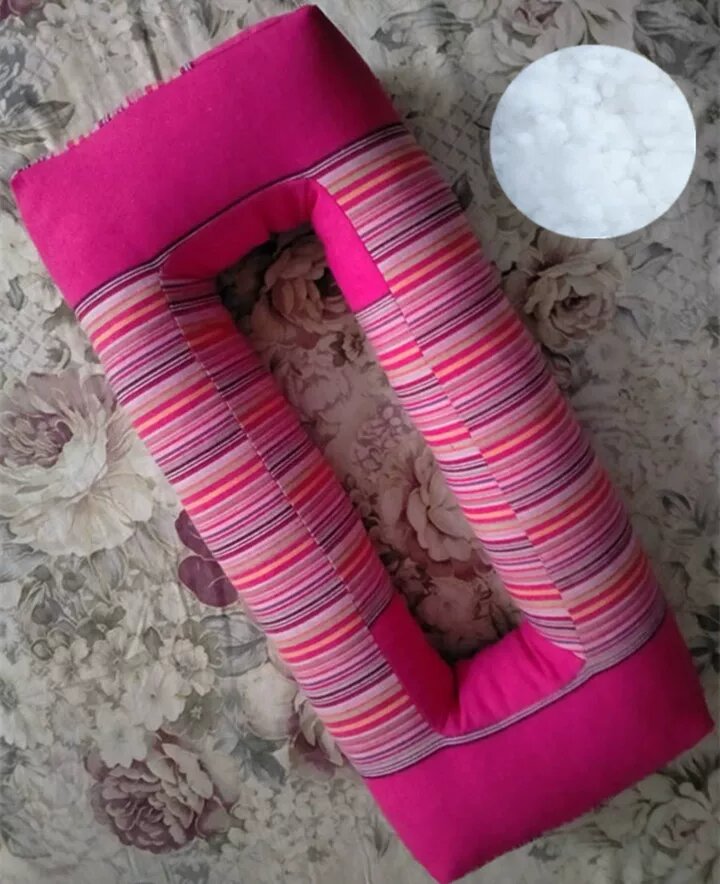 Чистохлопковая подушка для шеи и ушей с поддержкой, размер 50x20x9см, цвет розовый для комфорта и расслабления