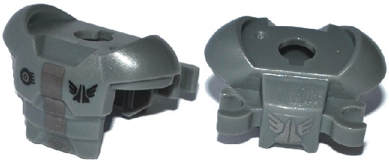 Minifigure Armor Space with Shoulder Protection and 2 Clips with Galaxy Squad Logos and Silver Stripe Pattern, 18827pb01 Dark Bluish Gray U