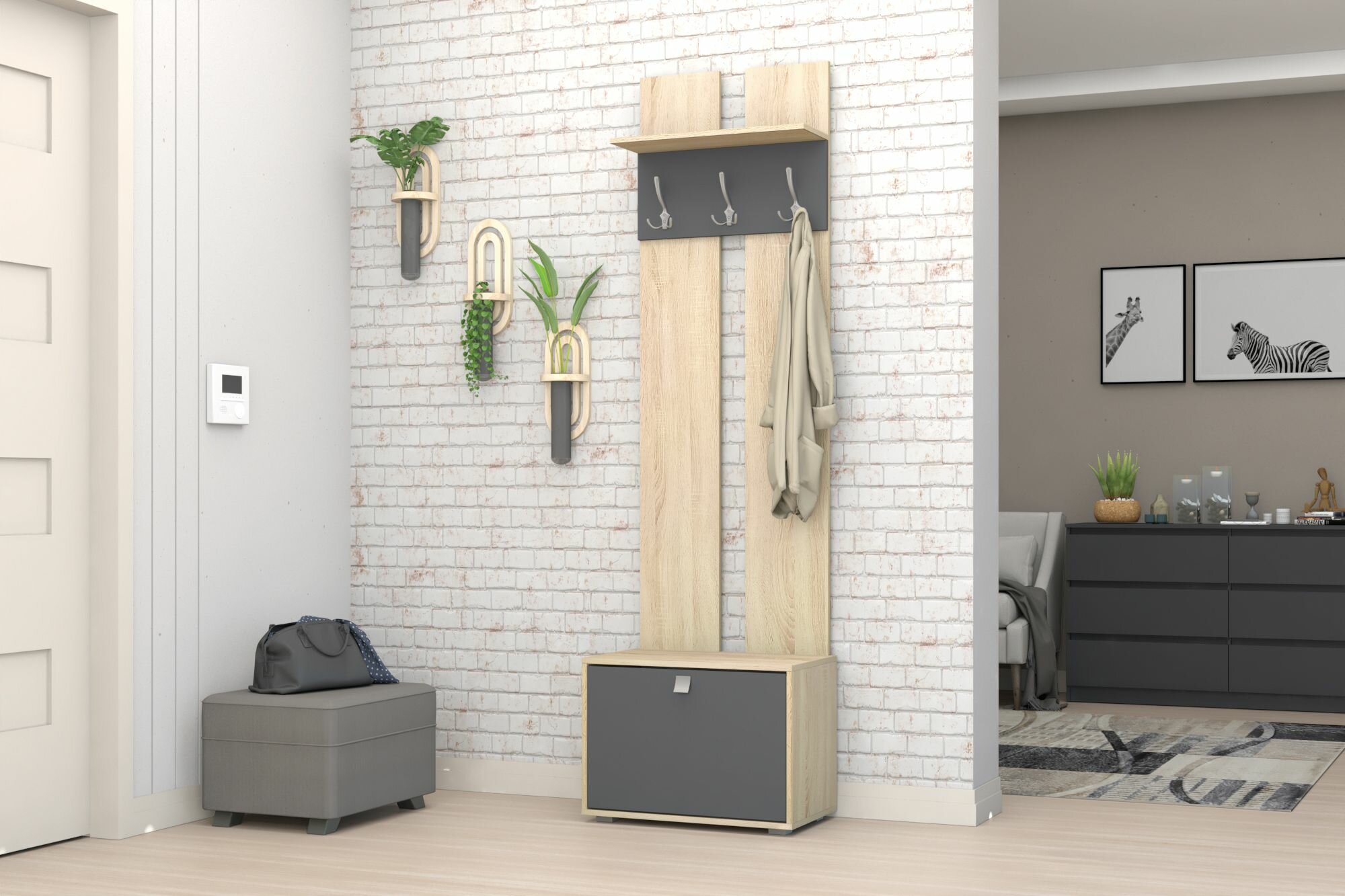 Прихожая "Монако-2". Вешалка ВШ-01 Дуб Сонома, Графит ширина 63.2 см