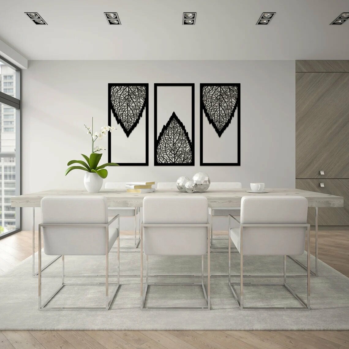 Панно/декор из дерева на стену Ажурные листья (комплект из 3 панно)