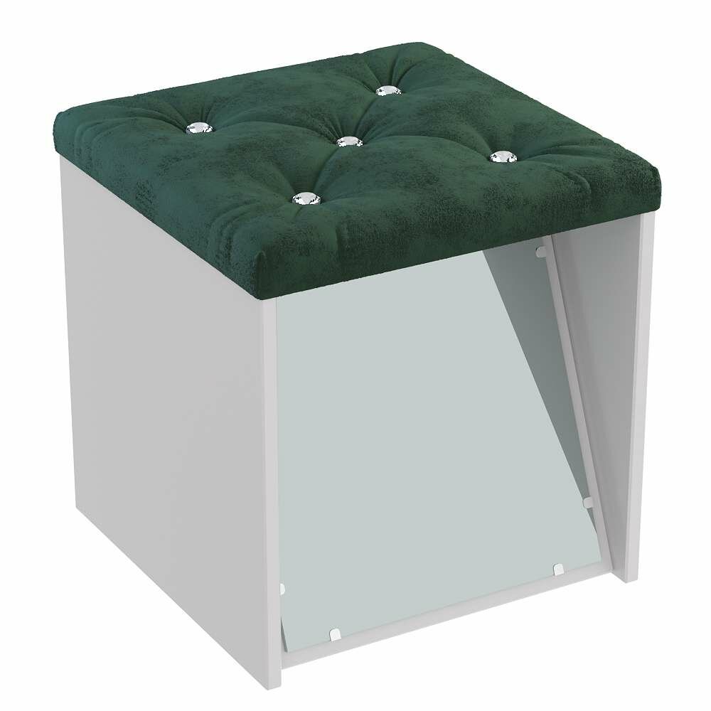 Пуфик с зеркалами велюр зеленый бархат №1 (карета - стразы), Серый. Производитель товара - компания ТОБ.