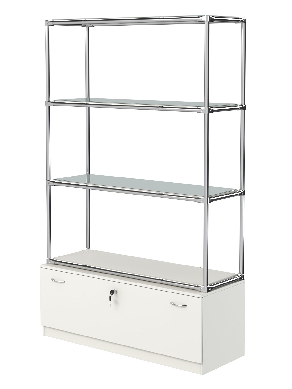 Хромированный стеллаж с зеркальными полками №3 с тумбой Т-11, Белый