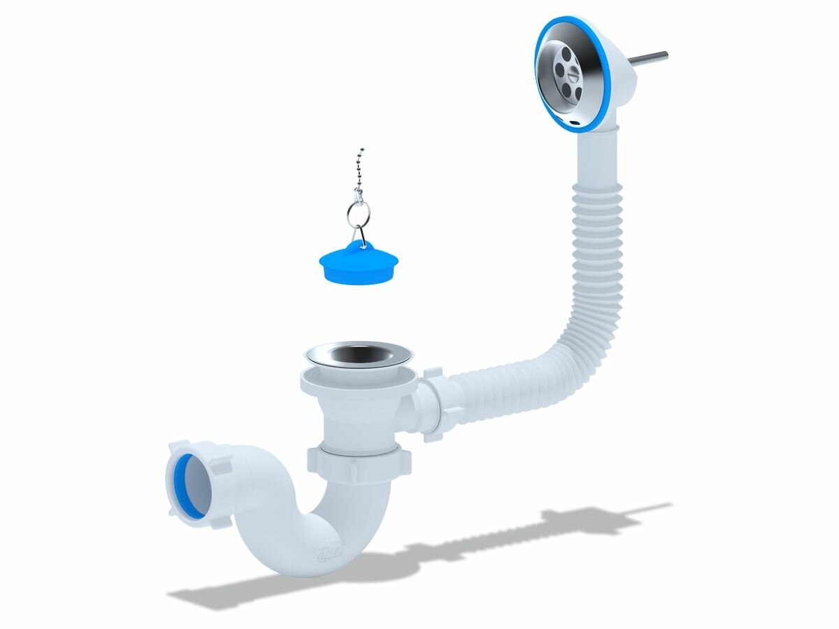 Сифон для ванны с выпуском 1 1/2 и переливом