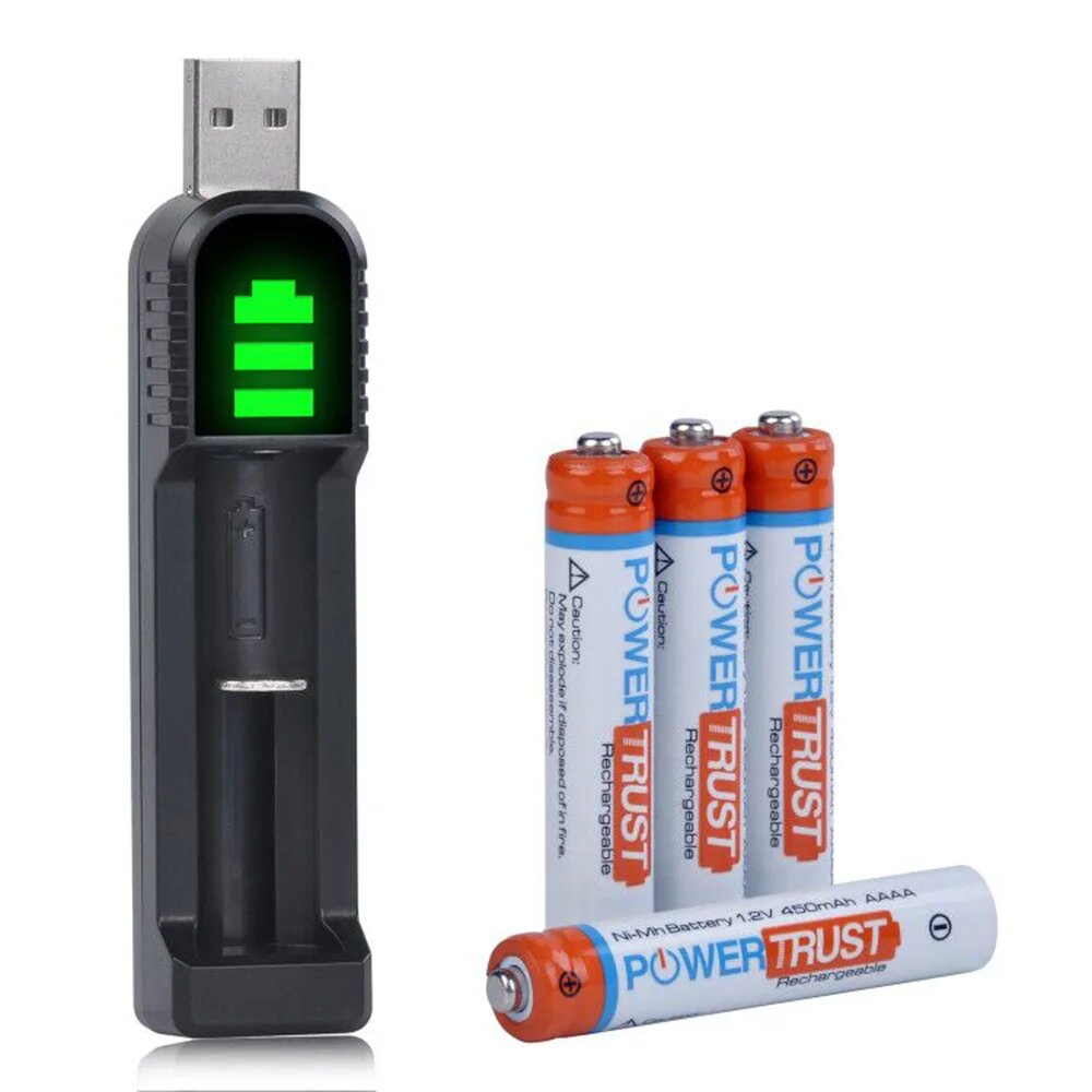 PowerTrust Ni-MH перезаряжаемые батарейки AAAA, набор из 1-4 шт. 4Battery 1Charger