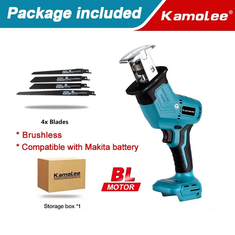 Kamolee синяя бесщеточная аккумуляторная сабельная пила 3600 Вт No Bat Brushless