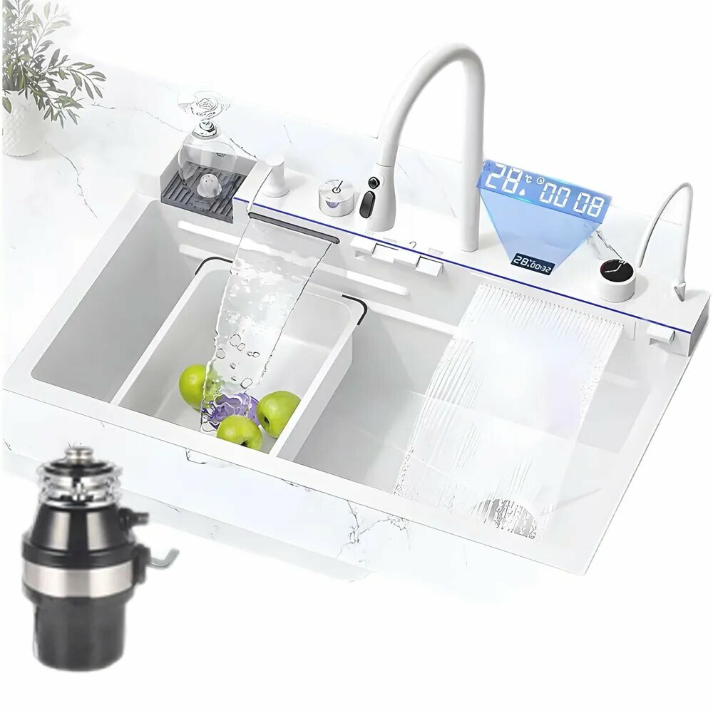 Мойка для кухни JAMESON Многофункциональный с Измельчитель бытовых отходов, индикатором температуры, краном для мойки чашек/очистки воды, автоматическим контролем слива и т. д.
