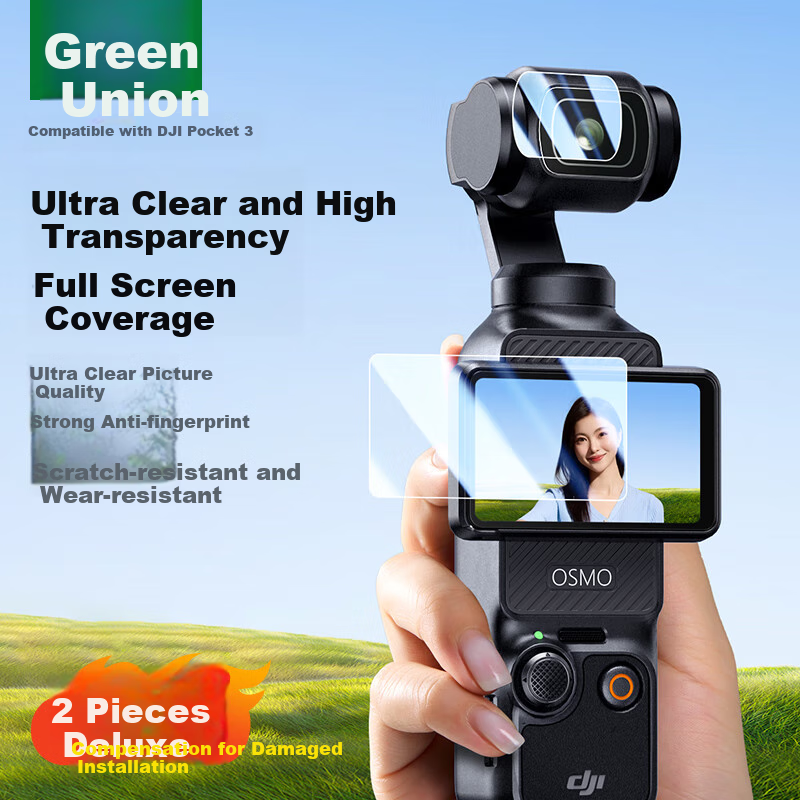 UGREEN Tempered Glass Film for DJI Pocket 3, Pocket 3 Sports Camera Screen Protector High Definition Anti-Explosion Scratch-Resistant Pocket 3 Accessories Osmo Protective Film Lens + Screen Film