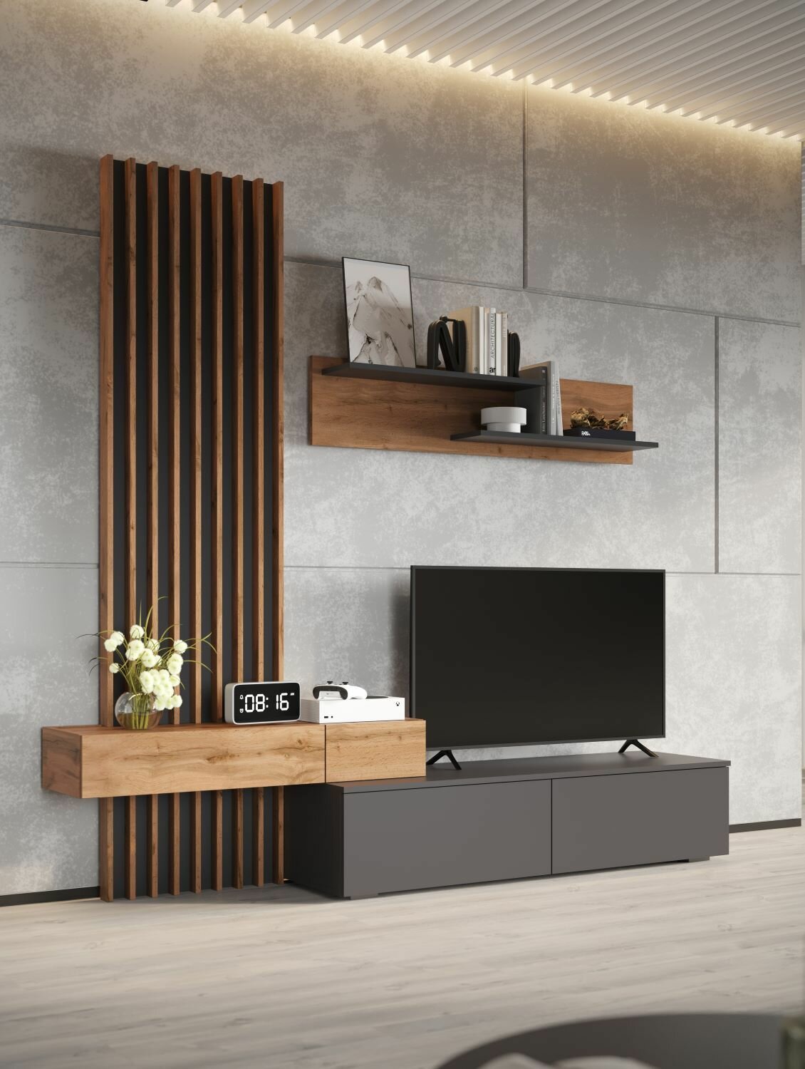 Стенка для гостиной Риана 2,07 м вотан/антрацит