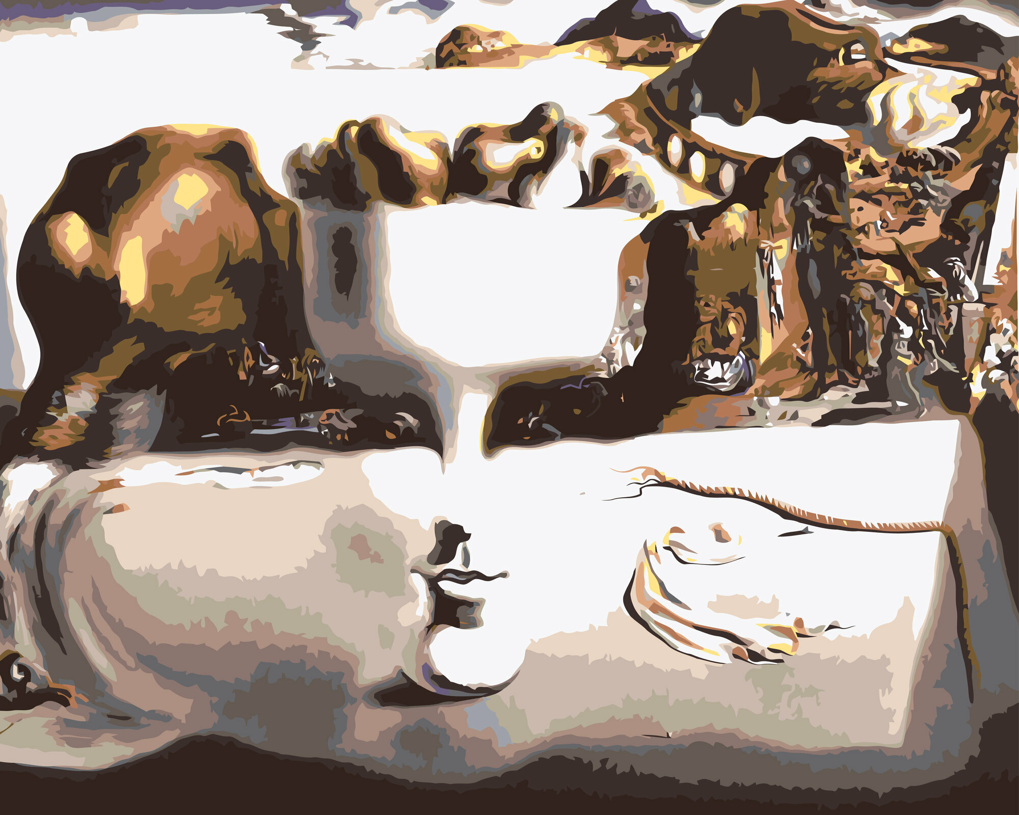 Картина по номерам W-623 "Репродукция картины - Явление лица и вазы с фруктами на берегу моря. Сальвадор Дали" 40x50