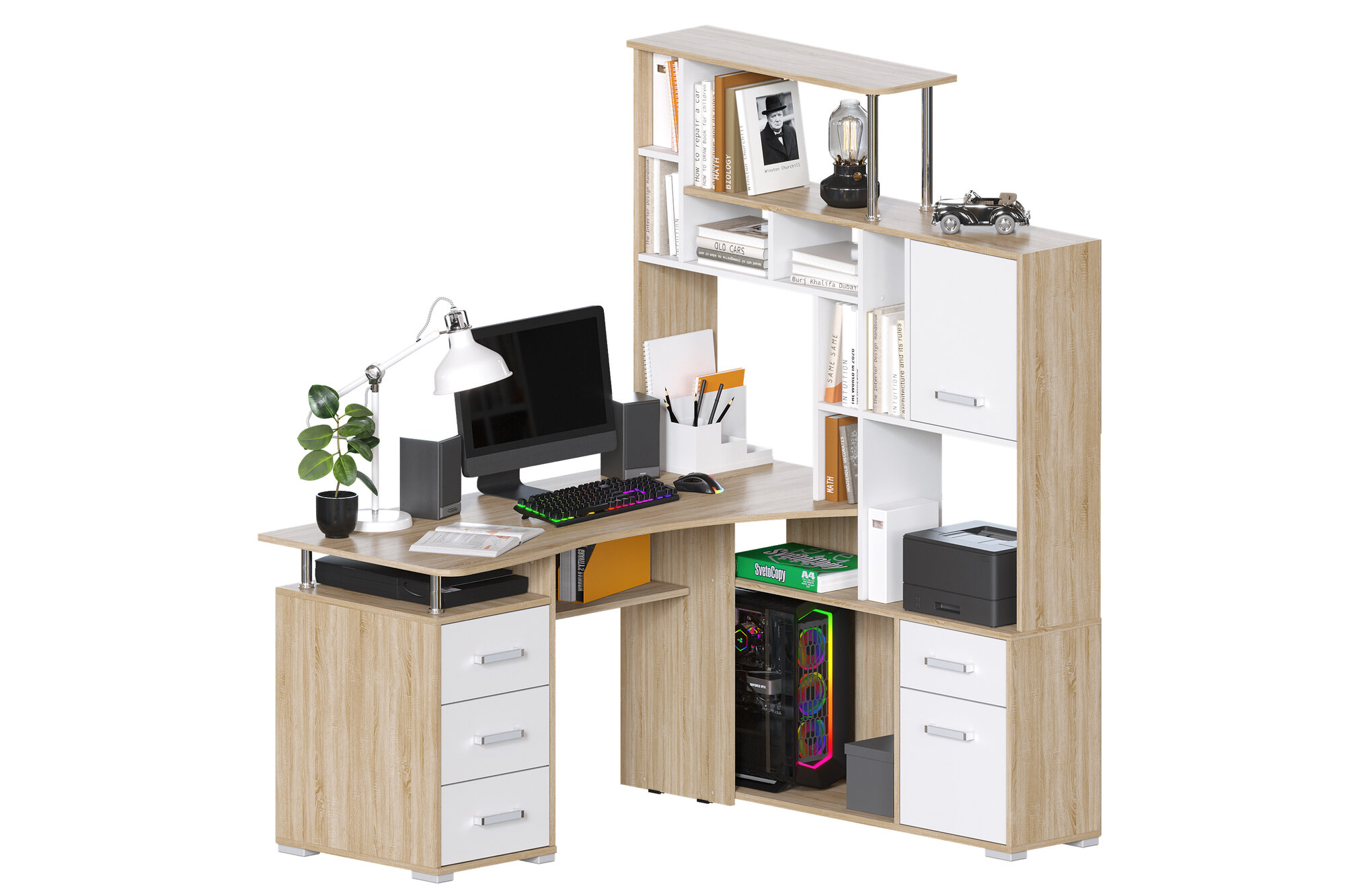 Компьютерный стол МагМебель Джаз-15 правый, дуб сонома + белый