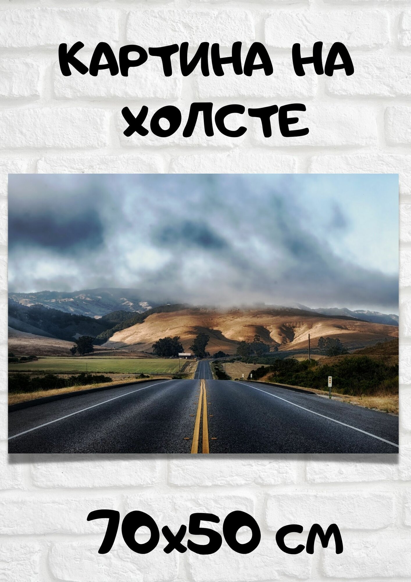 Картина с асфальтовой красивой дорогой, уходящей вдаль / Фотокартина на стену - дорога