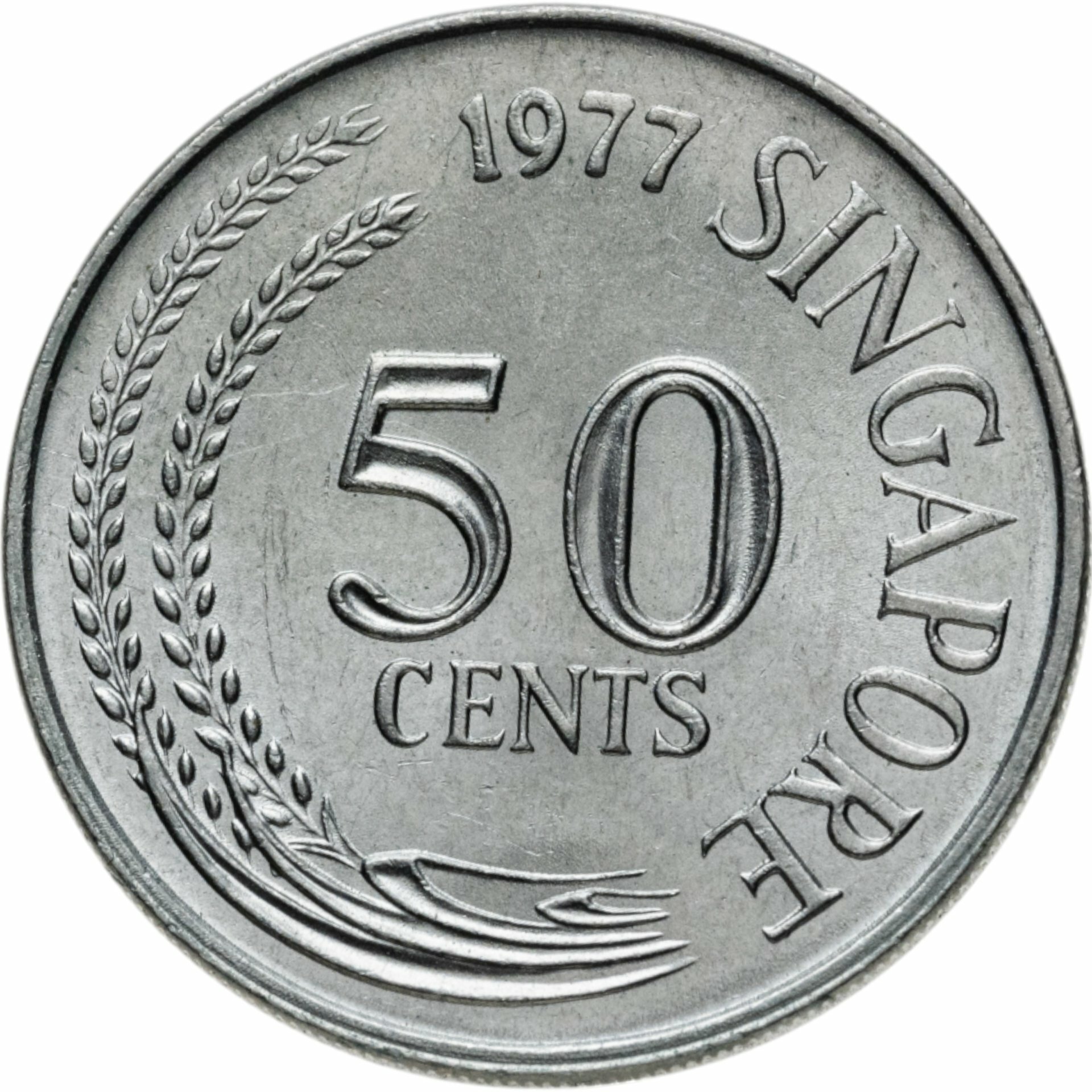 Сингапур 50 центов cents 1977, Мельхиор медь-никель, в сохранности UNC