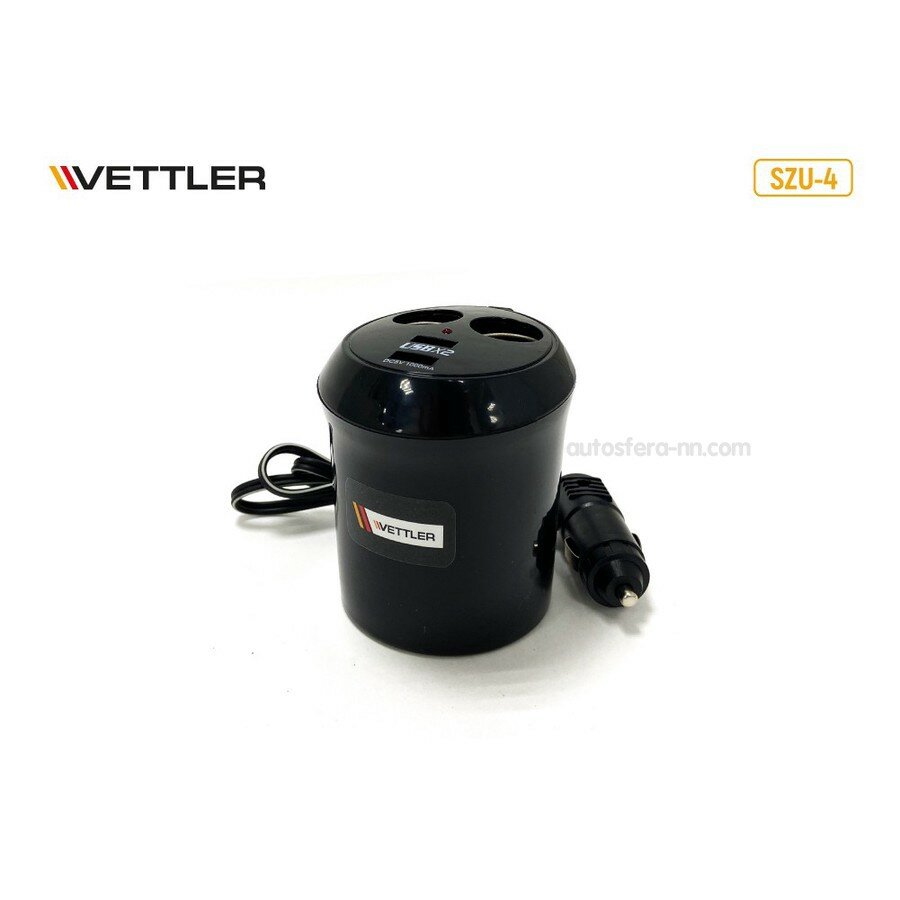 VETTLER SZU4 Разветвитель прикуривателя 2 гнезда+2 порта USB (SZU-4) VETTLER