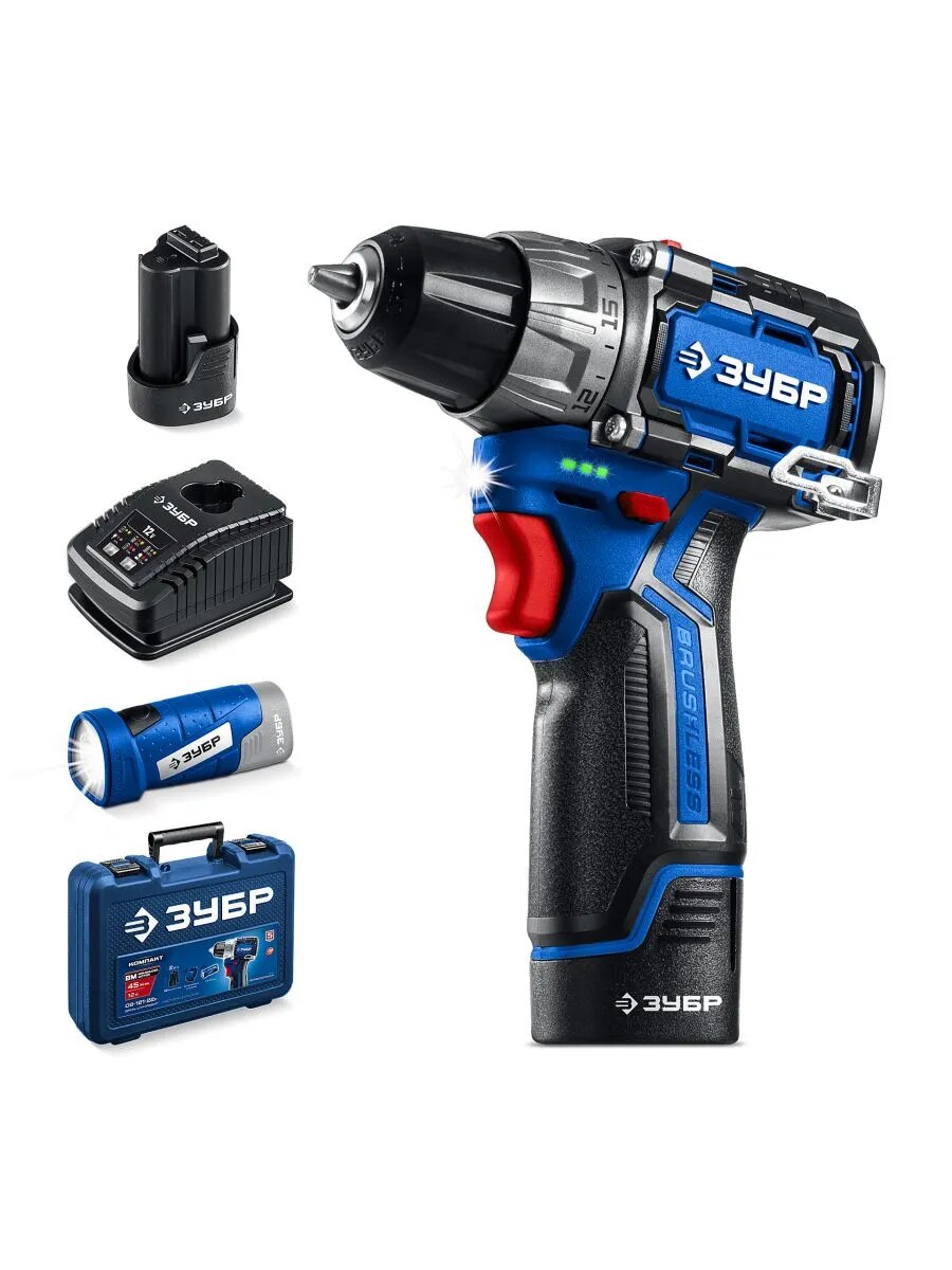 ЗУБР Дрель-шуруповерт 12 В, 45 Н·м, 2 АКБ DB-121-22F