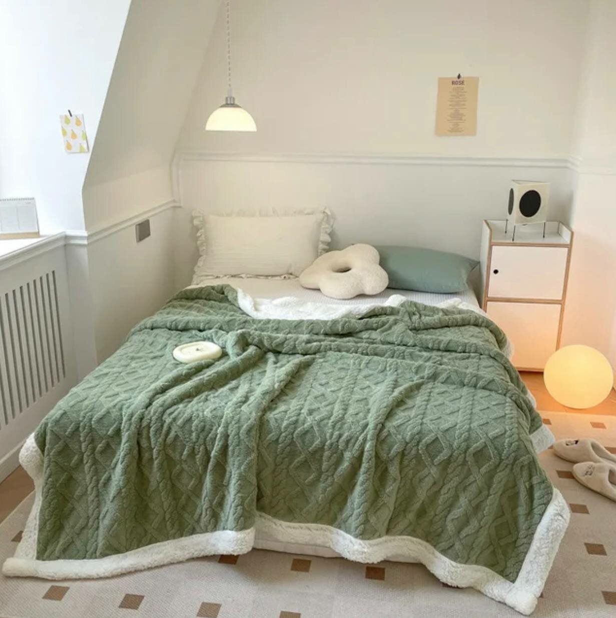 Плед/покрывало на кровать/диван 200х220 см шерстяной, Велсофт, Зеленый