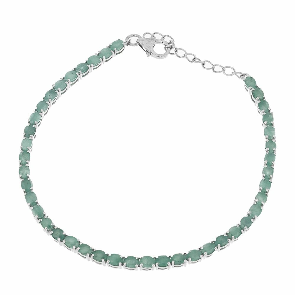 Браслет, 925 проба, родирование, изумруд синтетический