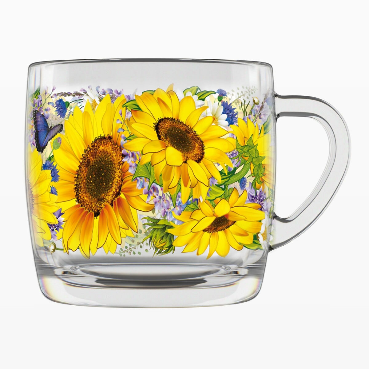 Кружка Гусь-хрустальный стеклянная, 300 мл, Подсолнухи