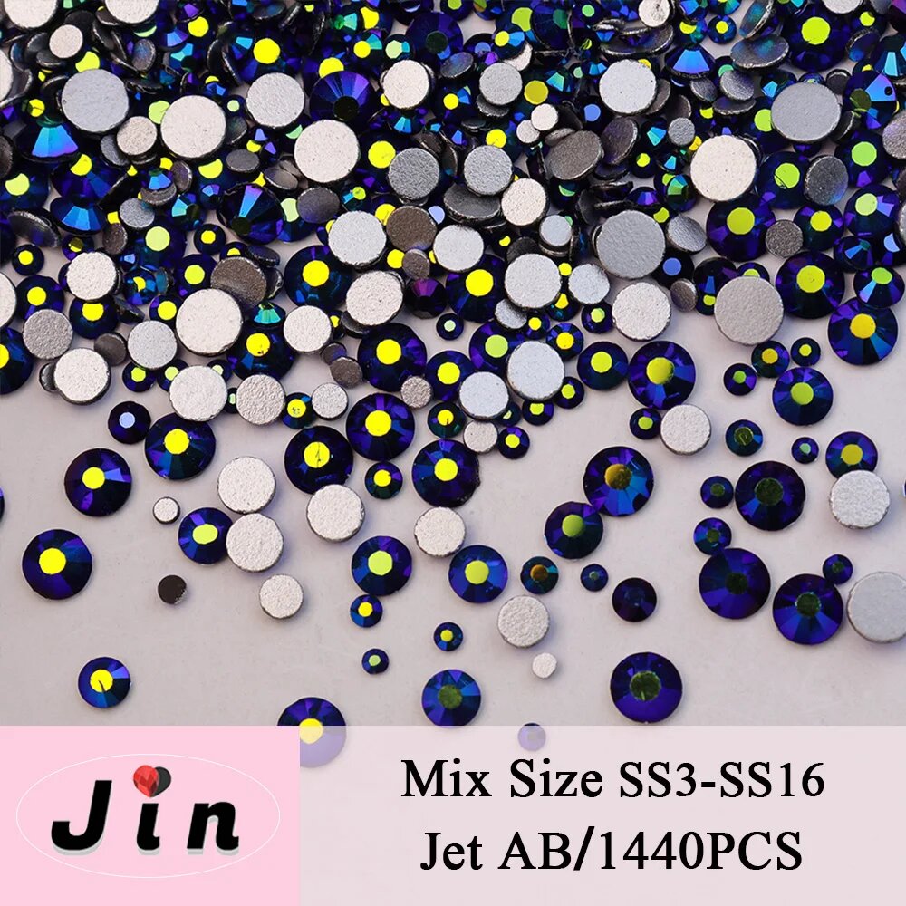 Стразы стеклянные черные JIN SS3-SS16 для декорирования Jet AB