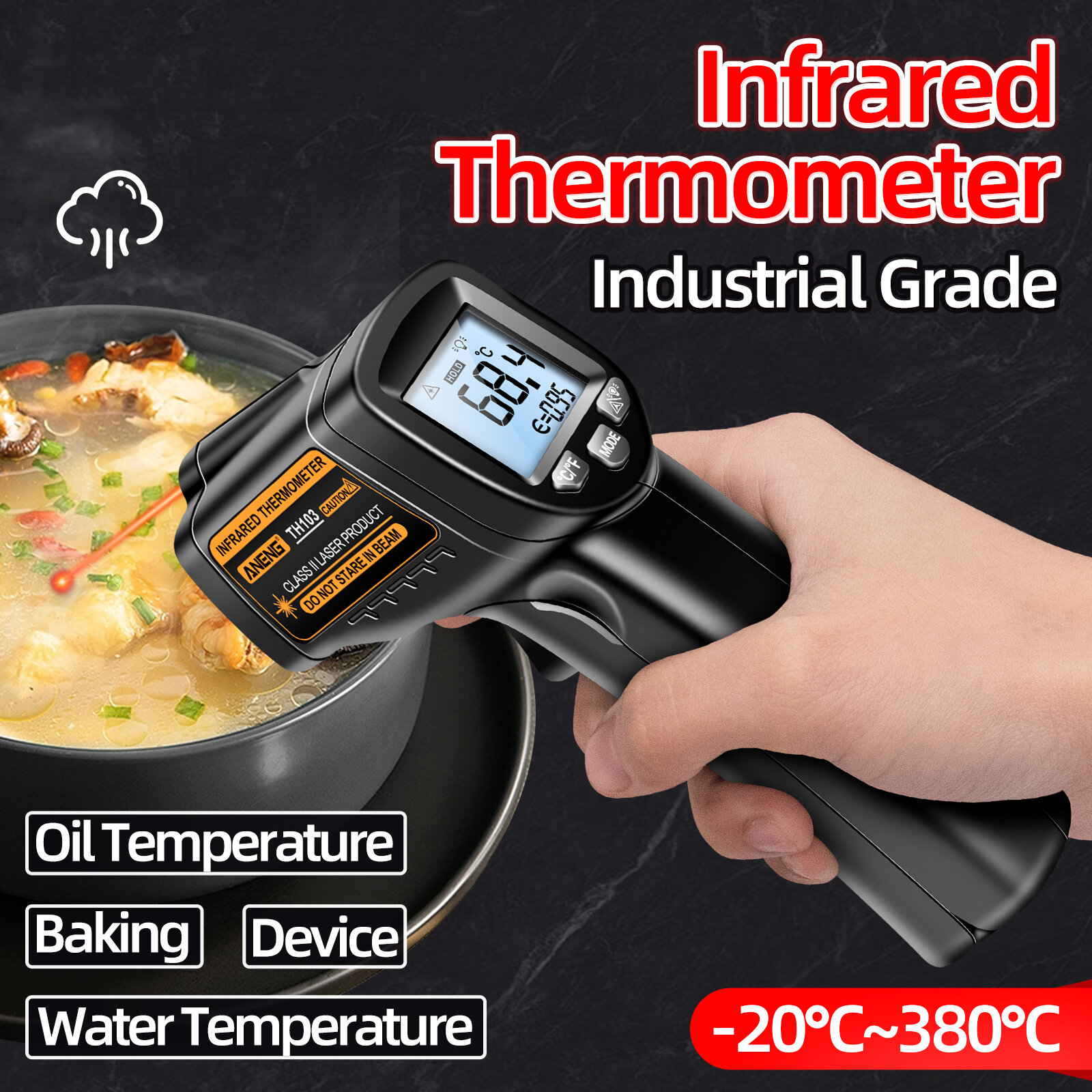 ANENG TH103 -20 380 ИК-термометр с цветным экраном. Высокоточный, с автоотключением, быстрым откликом 0.5с.