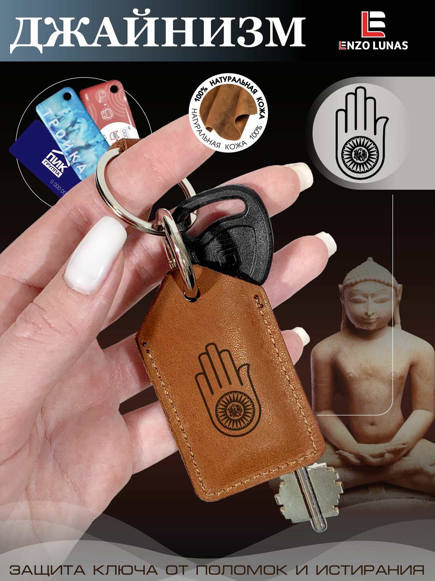 Чехол-брелок для карт ПИК, Тройка, Стрелка, Подорожник, домру, для магнитных карт, ISBC для противоугонной метки Starline, Pandora и для платежных стикеров. "Джайнизм"