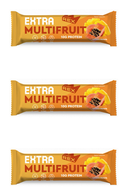 Батончик REX EXTRA, с высоким содержанием протеина, Манго-Папайя 40 гр, 3 шт.