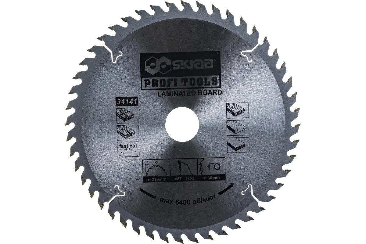 SKRAB 34141 Диск пильный LAMINATED (210х30 мм, 48Т) для деревообработки и распиловки