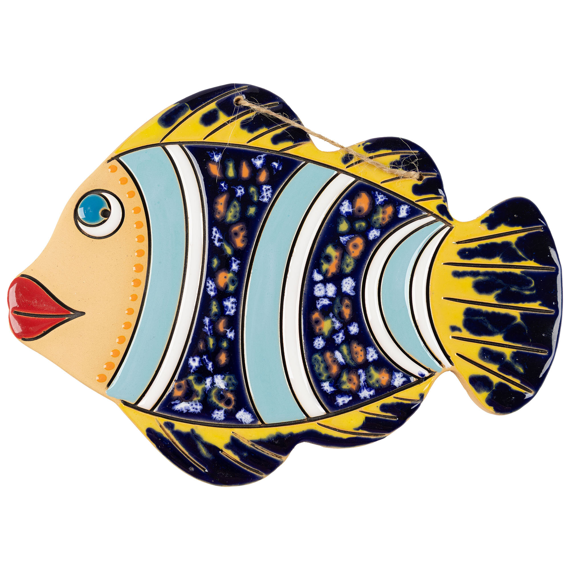 Панно декоративное Рыбка сине-голубая керамическое авторской ручной работы (КМА-ПД-131)