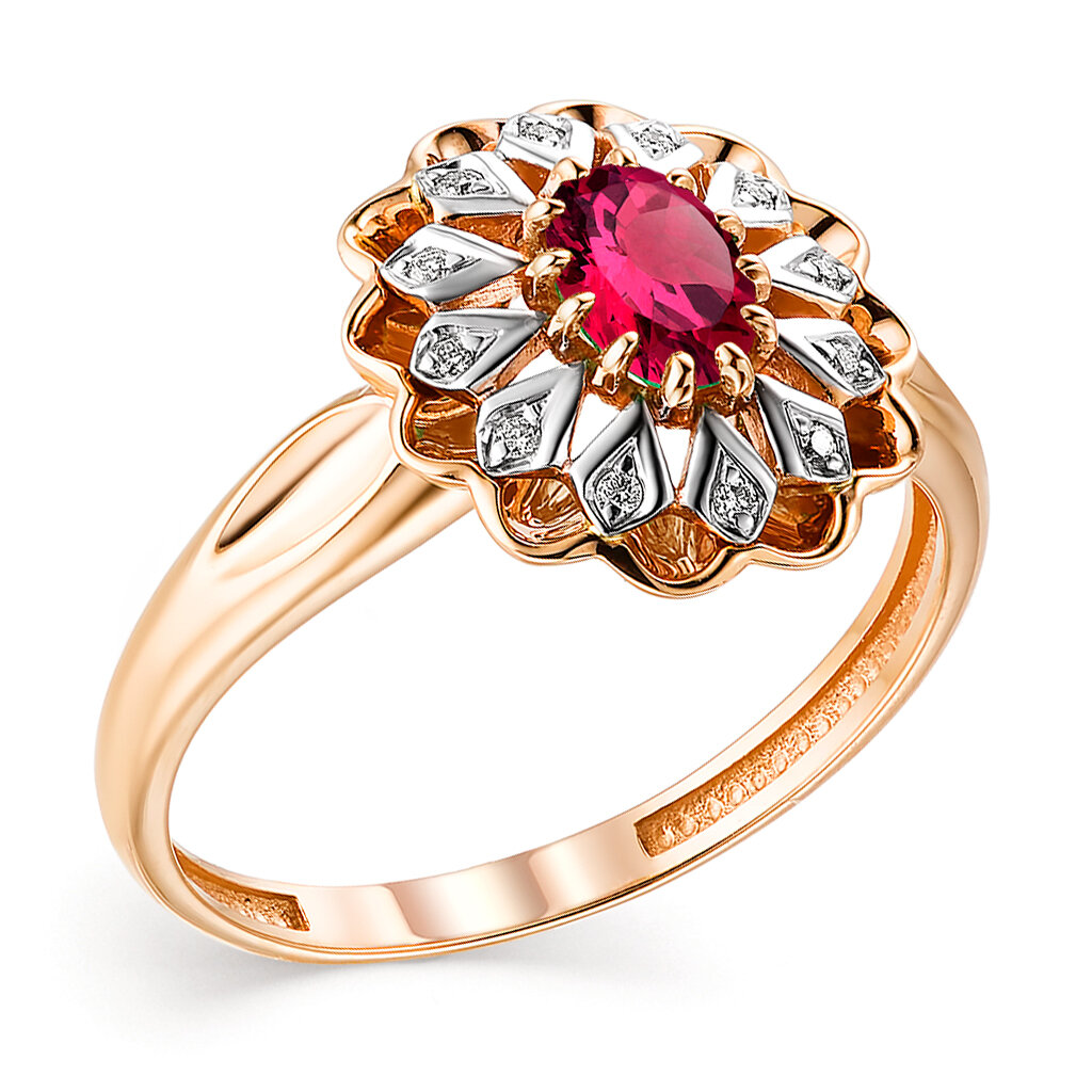 Кольцо, красное золото, 585 проба, рубин, бриллиант