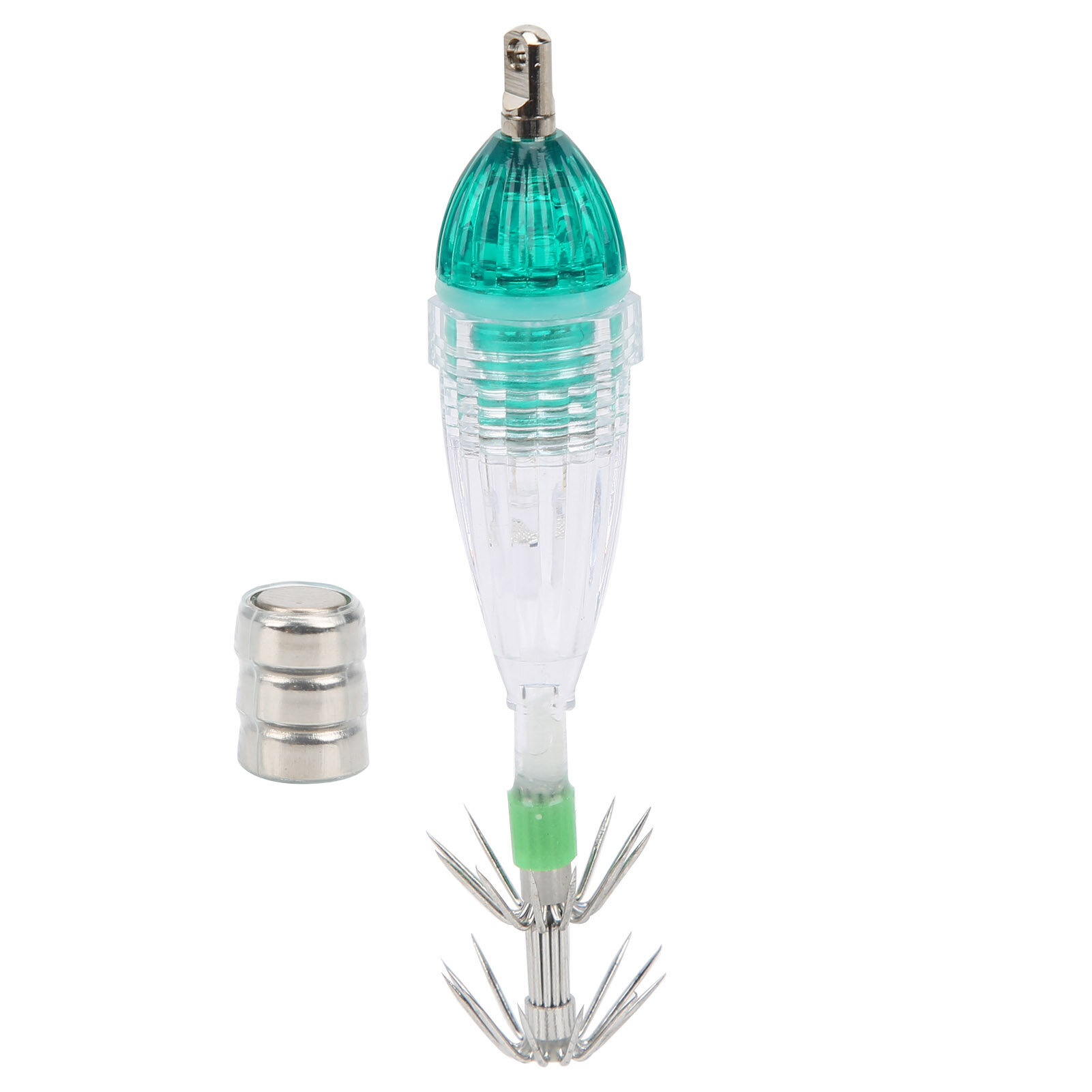 Fishing LED Lure Light Squid Shape Green Color Bait Underwater Lamp with Hook