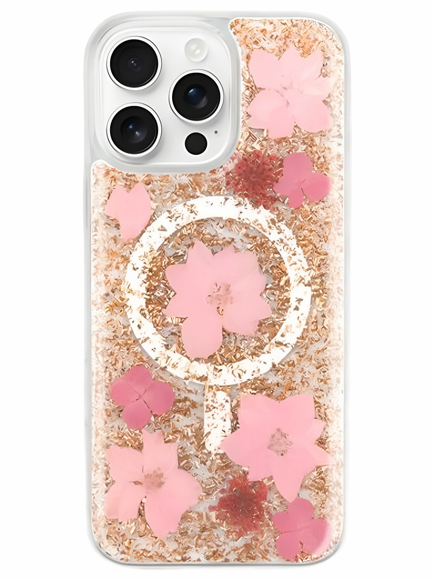 Чехол K-DOO MAG Flowers iPhone 16 Pro Max, розовый(Pink) c поддержкой беспроводной зарядки