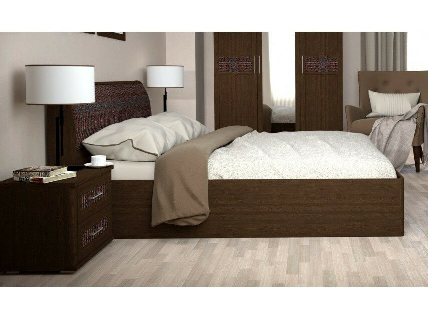 Кровать 160х200 с подъемным механизмом, Венге (вставки из экокожи)