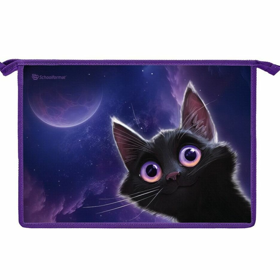 Папка для тетрадей 1 отделение А4 Schoolformat игривый космокотик фиолетовая, молния, пластик, полиэстер