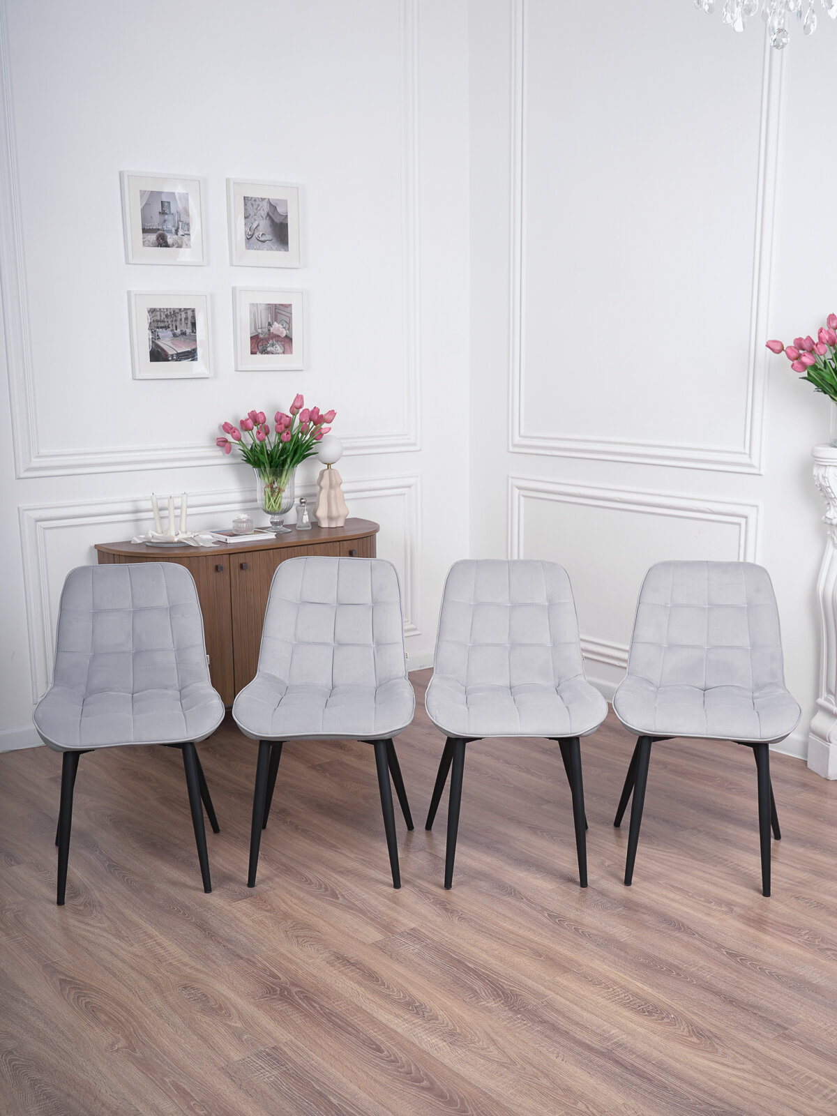 Стулья для кухни со спинкой велюр Бостон Серый 4шт