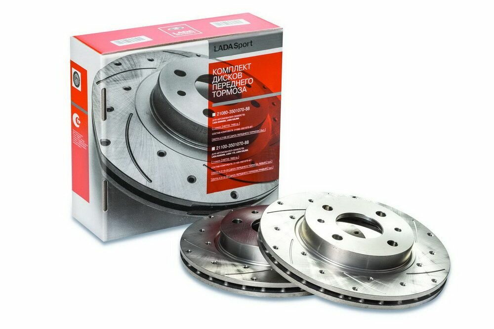 Диск тормозной Granta, Granta-II, Kalina, Kalina-II R 14 передний, вентилируемый, перфорация (к-т 2шт) "LADA Sport"
