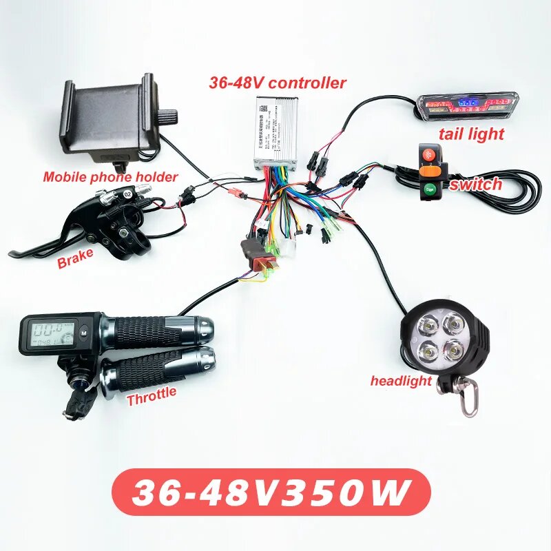 Бесщёточный контроллер для электровелосипедов и скутеров 36V/48V/60V 350Вт/500Вт/1000Вт 36-48V350W