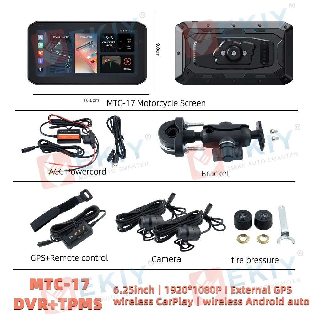 EKIY мотоцикл GPS 6,25 дюйма Wi-Fi мото-навигация водостойкий Carplay экран портативный мотоцикл Android Auto, Черный