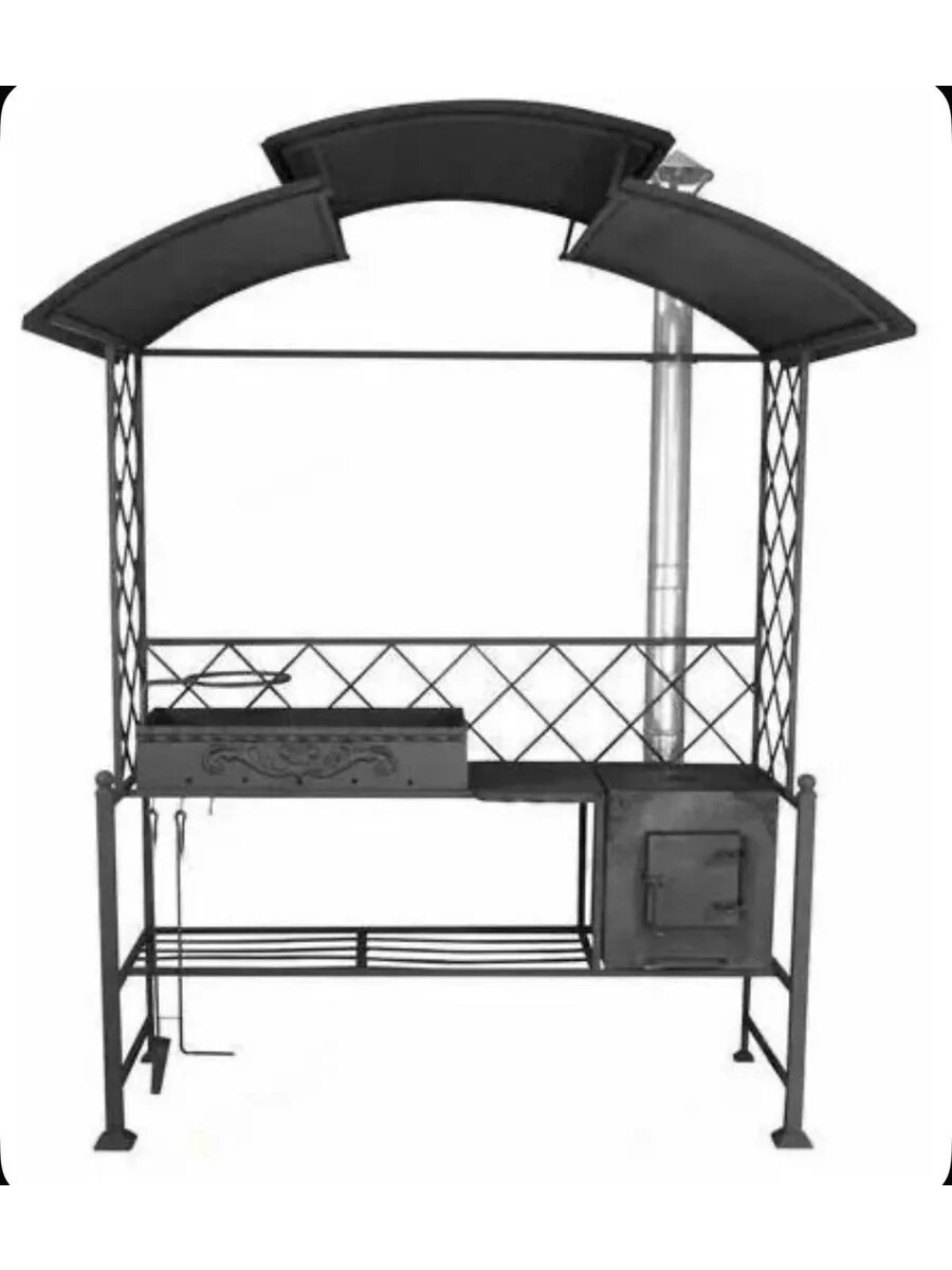 Мангал Ринат, 220x105x170см, вес 115кг, сталь, чёрный